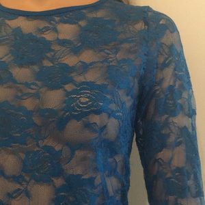 Color Story | Tops | Pretty Blue Lace Long Sleeve Stretchy Top | Poshmark